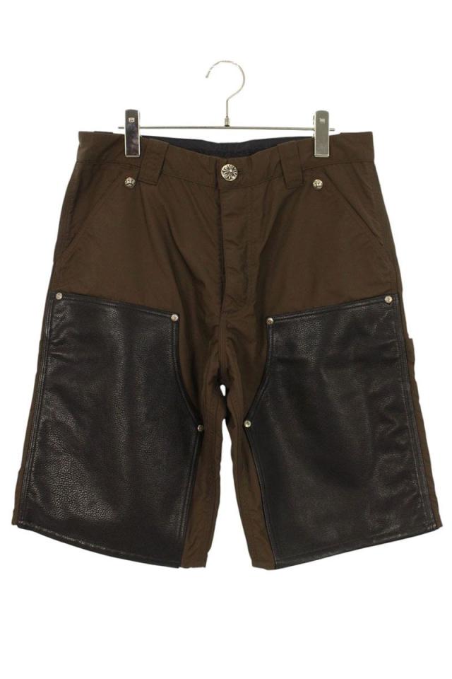 クロムハーツ サイズ:31インチ  CARPENTER SHORTS クロスパッチ付きレザー切替ナイロンカーペンターハーフパンツ 中古 OS06