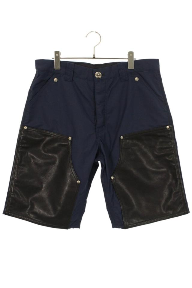 クロムハーツ サイズ:33インチ クロスパッチ付きレザー切替ナイロンカーペンターハーフパンツ 中古 SJ02