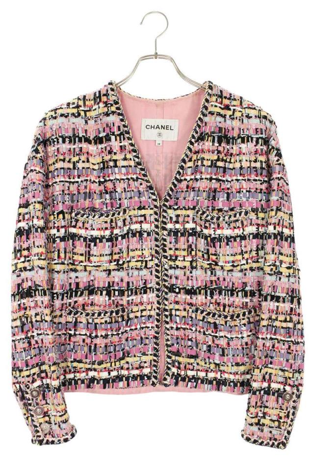 シャネル サイズ:38  P72404V64006 パッチワークノーカラージャケット 中古 SB01