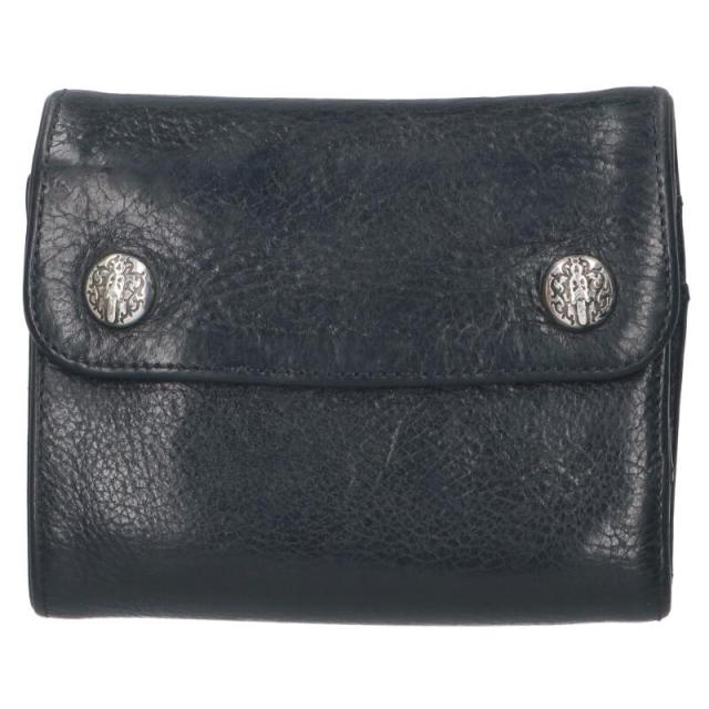 クロムハーツ   WAVE MINI ウェーブミニ クロスボールボタンレザーウォレット財布 中古 SJ02