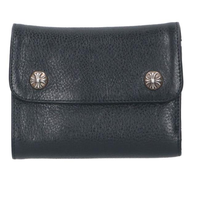 クロムハーツ   WAVE MINI ウェーブミニ クロスボールボタンレザーウォレット財布 中古 OS06