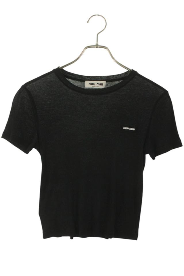 ミュウミュウ サイズ:S  MJN466 ロゴリブ編みジャージーTシャツ 中古 SB01