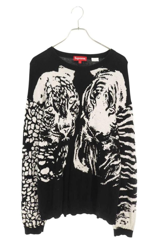 シュプリーム サイズ:L  23AW  Big Cats Jacquard L S Top ビッグキャッツジャガードニット 中古 BS99