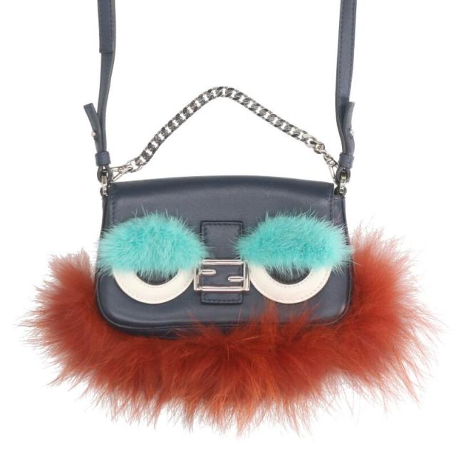 フェンディ   8M0354 モンスター マイクロバケット カーフスキン ファーショルダーバッグ 中古 BS99