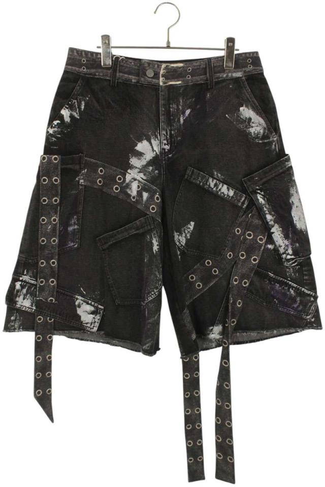 エモーショナルワールド サイズ:3  25SS  Wild Patched-Pocket Cargo Short ベルトデザインデニムハーフパンツ 中古 BS99