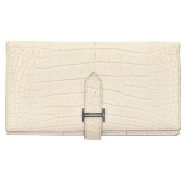 エルメス   ベアンスフレ  □O刻印 SV金具アリゲーターマット財布 中古 GZ14