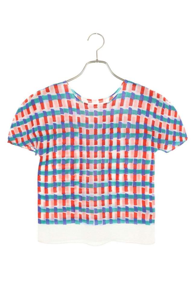 ミー/イッセイミヤケ   MI51FK886 DRAWING CHECK ドローイングチェックプリーツTシャツ 中古 BS99