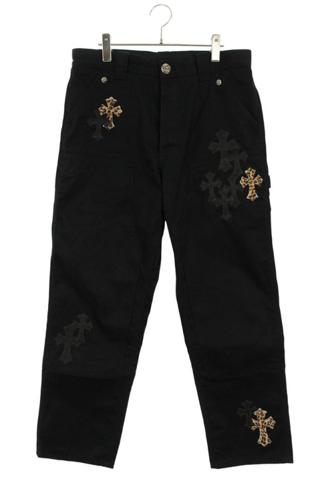 クロムハーツ サイズ:32インチ  CARPENTER CNVS CEME CRS レオパードハラコクロスパッチ付きカーペンターロングパンツ 中古 GZ11