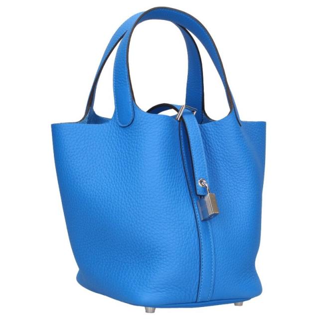 エルメス サイズ:PM  ピコタンロックPM K刻印 SV金具 トリヨンクレマンス ブルーイドラハンドバッグ 中古 SB01