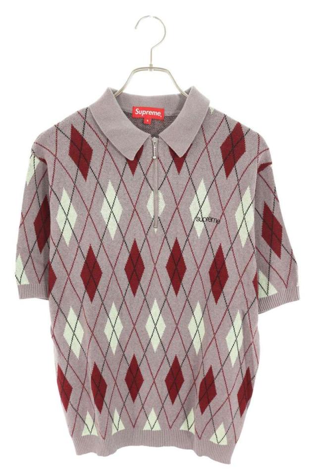シュプリーム サイズ:SS  21AW  Argyle Zip Polo アーガイルハーフジップニット半袖ポロシャツ 中古 BS99
