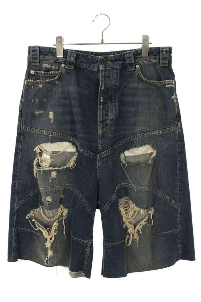 バレンシアガ サイズ:M  831689 TSW71 ダメージ加工バギーデニムハーフパンツ 中古 SB01