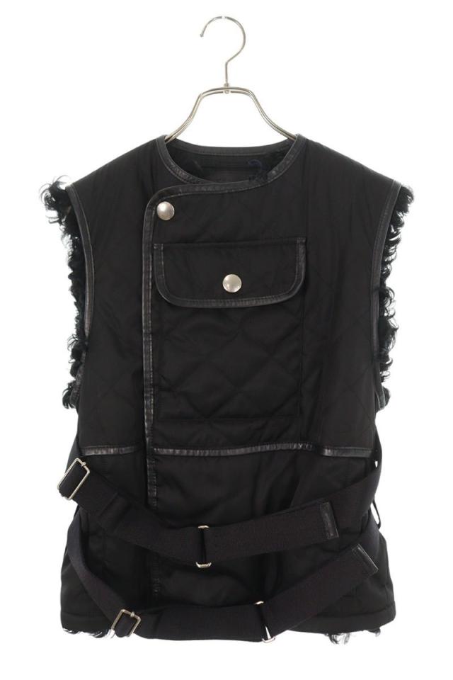 プラダ サイズ:46  UGY538 シープファー レザーパイピング ナイロンベスト 中古 BS99