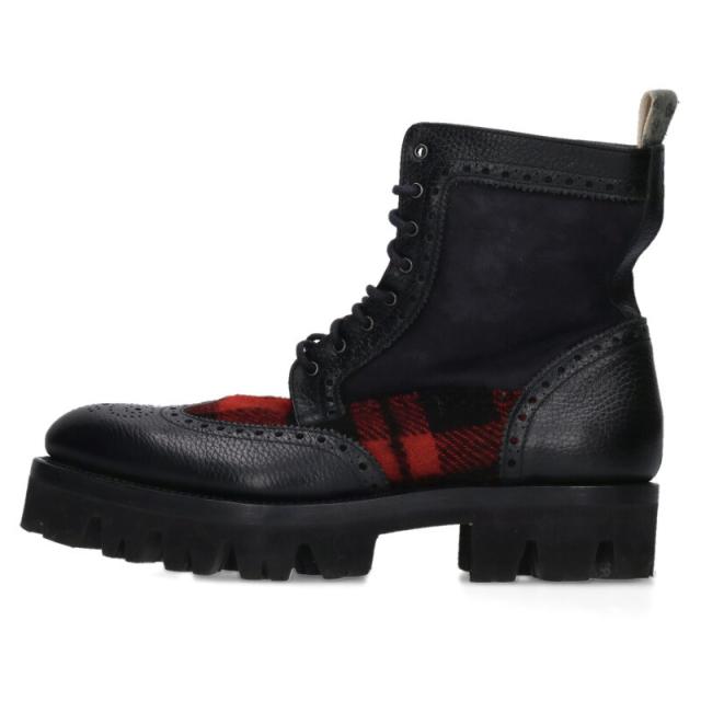 ガブリエレパジーニ サイズ:42 ウールチェック切替 レースアップムートンブーツ 中古 BS99