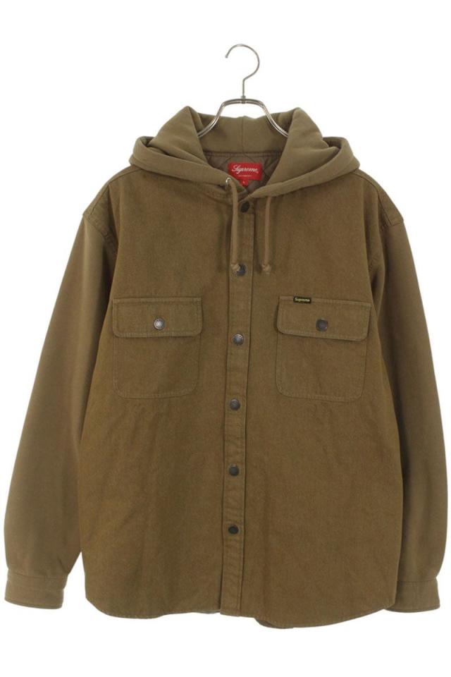 シュプリーム サイズ:L  22AW  Fleece Hooded Denim Shirt 裏地キルティングフーテッドデニム長袖シャツ 中古 OM10