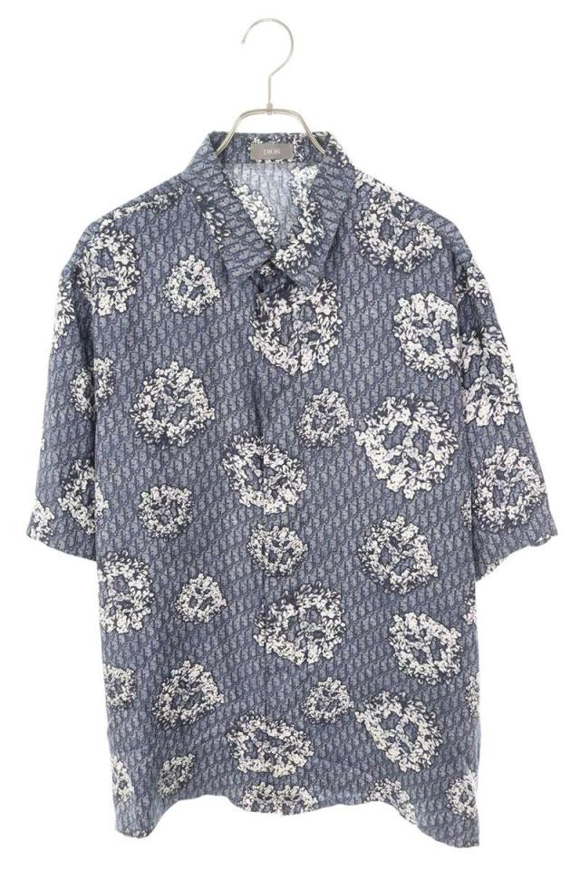 ディオール  デニムティアーズ サイズ:42  23AW  193C545A5931 オブリーク フラワープリントシルク半袖シャツ 中古 SB01