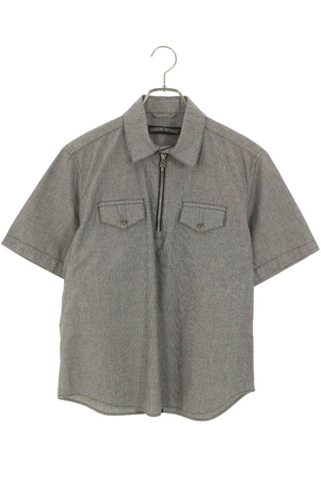 クロムハーツ サイズ:S  HEY WOOD SS ダガーハーフジップチェック半袖シャツ 中古 SJ02