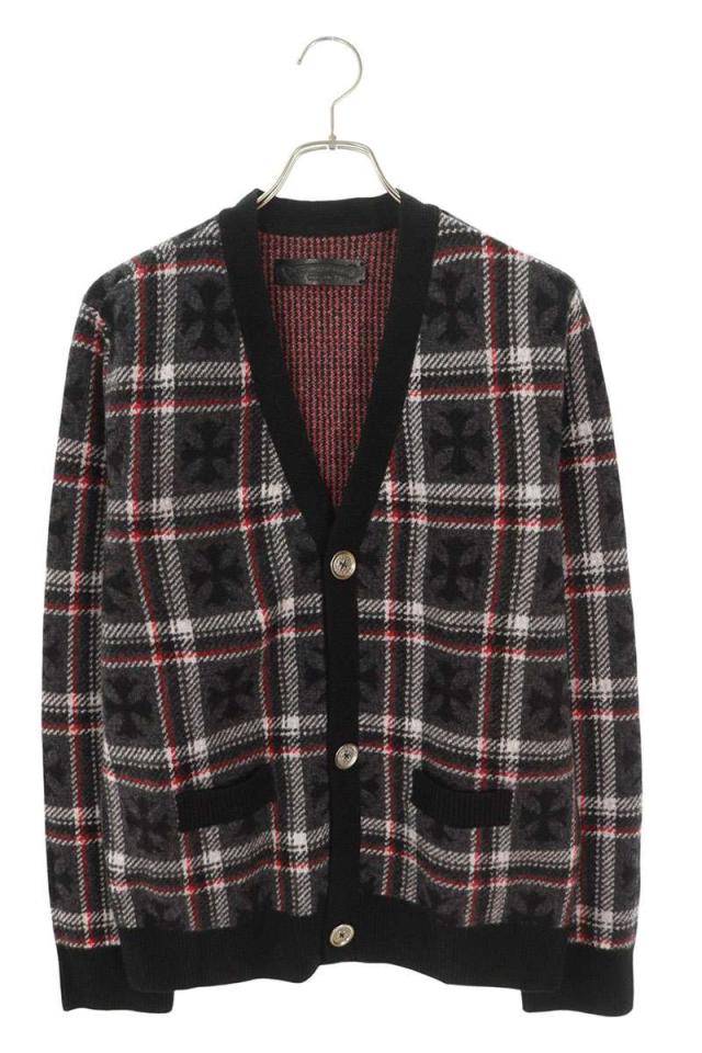 クロムハーツ サイズ:S  BIG CITY チェック柄カシミアニットカーディガン 中古 SJ02
