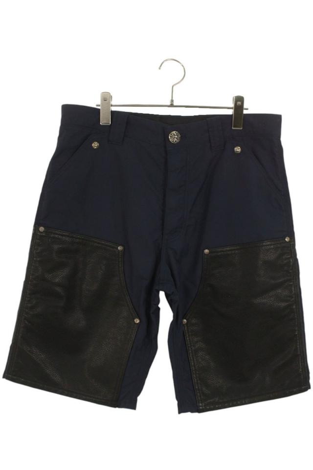 クロムハーツ サイズ:32インチ  CARPENTER SHORTS クロスパッチ付きレザー切替ナイロンカーペンターハーフパンツ 中古 SJ02