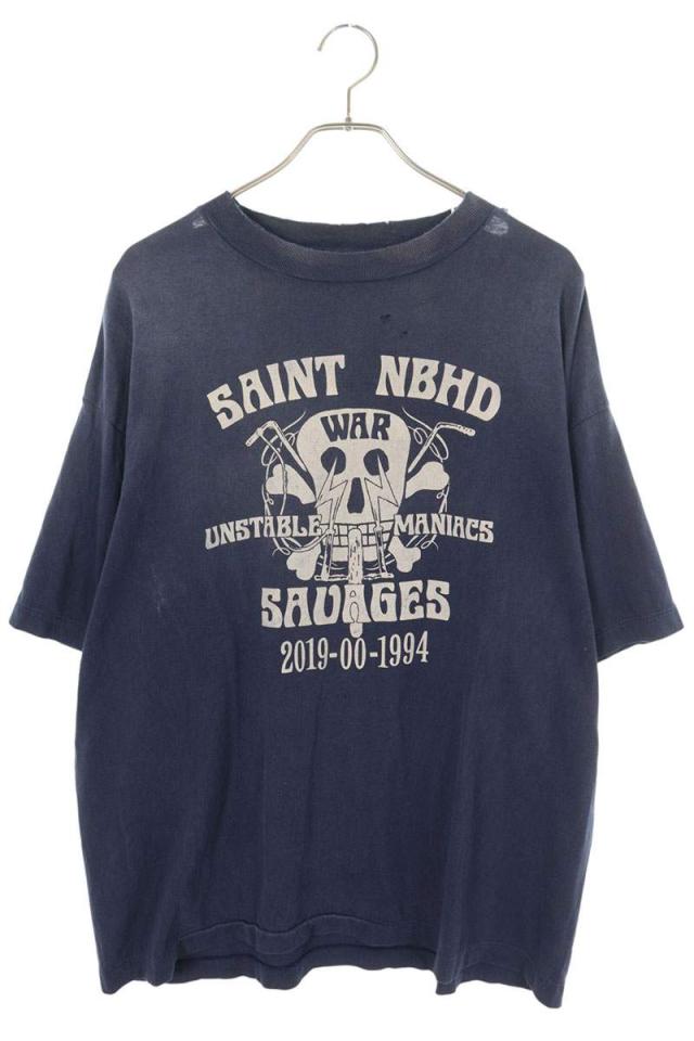 セントマイケル サイズ:XL  25SS  SM-HR8-0000-C71 ヴィンテージ加工スカルプリントTシャツ 中古 SB01