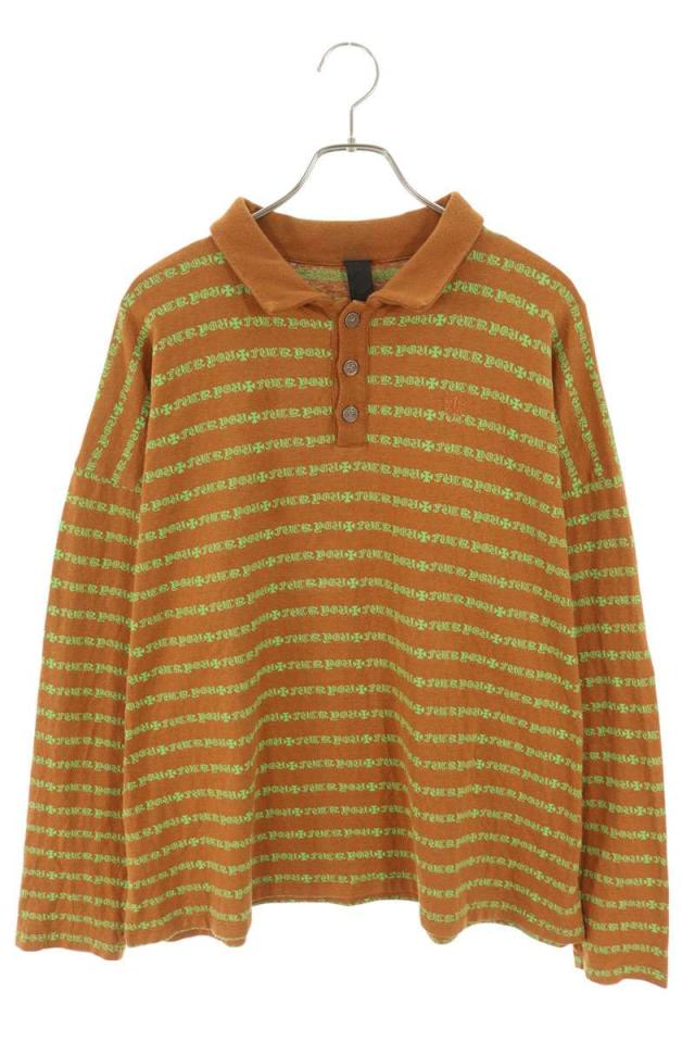 クロムハーツ サイズ:L  Y Not Stripe Polo ストライプポロ長袖カットソー 中古 SJ02