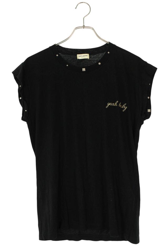 サンローランパリ サイズ:XS  415983 Y2OO1 yeah baby刺繍スタッズノースリーブカットソー 中古 SB01