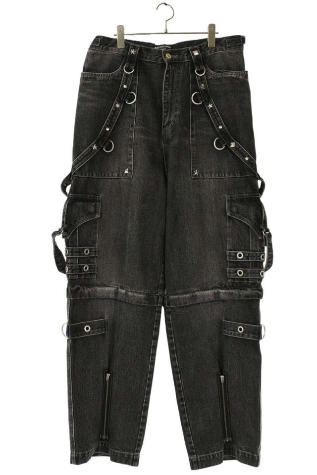 バレンシアガ サイズ:32インチ  22SS  681693 TBP47 RAVER スタッズ装飾バギーレイバーデニムパンツ 中古 SS13