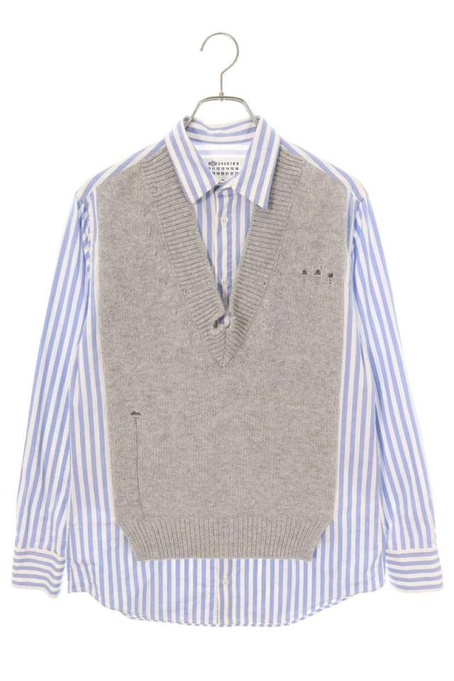 メゾンマルジェラ サイズ:38  21AW  S51DL0382 ニットドッキングストライプ長袖シャツ 中古 OM10