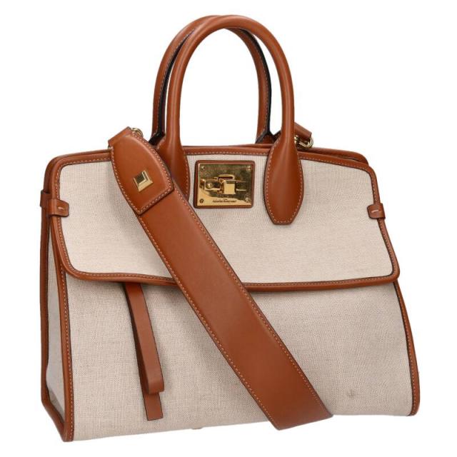 サルバトーレフェラガモ   STUDIO レザー×キャンバス2WAYハンドバッグ 中古 BS99