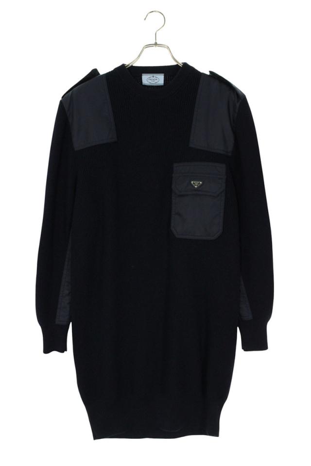 プラダ サイズ:38  22AW  23890 RE-NYLON三角ロゴプレートニット切替ワンピース 中古 BS99