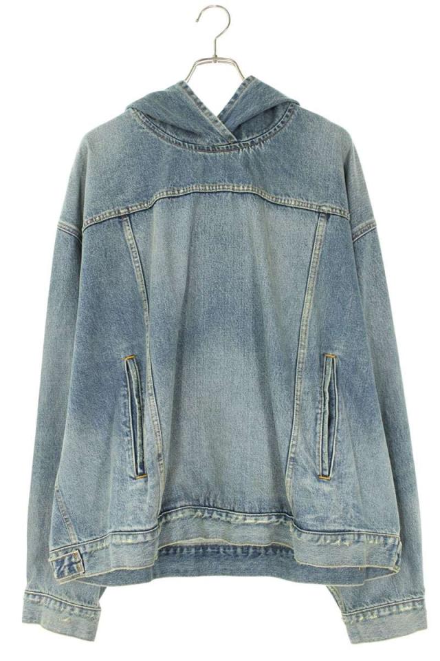 バレンシアガ サイズ:2  22AW  719313 TNW01 プルオーバーフーデッドデニムパーカー 中古 OM10