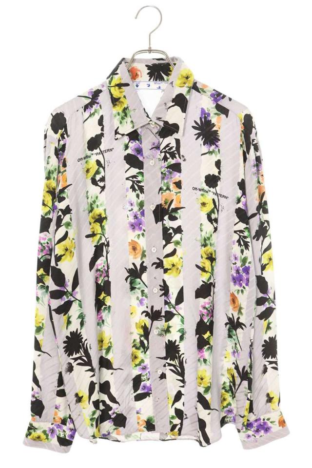 オフホワイト サイズ:42  OWGA096S21FAB004 ストライプ総柄長袖シャツ 中古 BS99