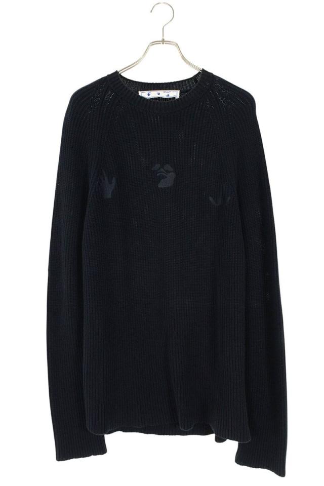 オフホワイト サイズ:M OMHE060T21KNI001 フロント刺繍ロゴクルーネックニット 中古 OM10