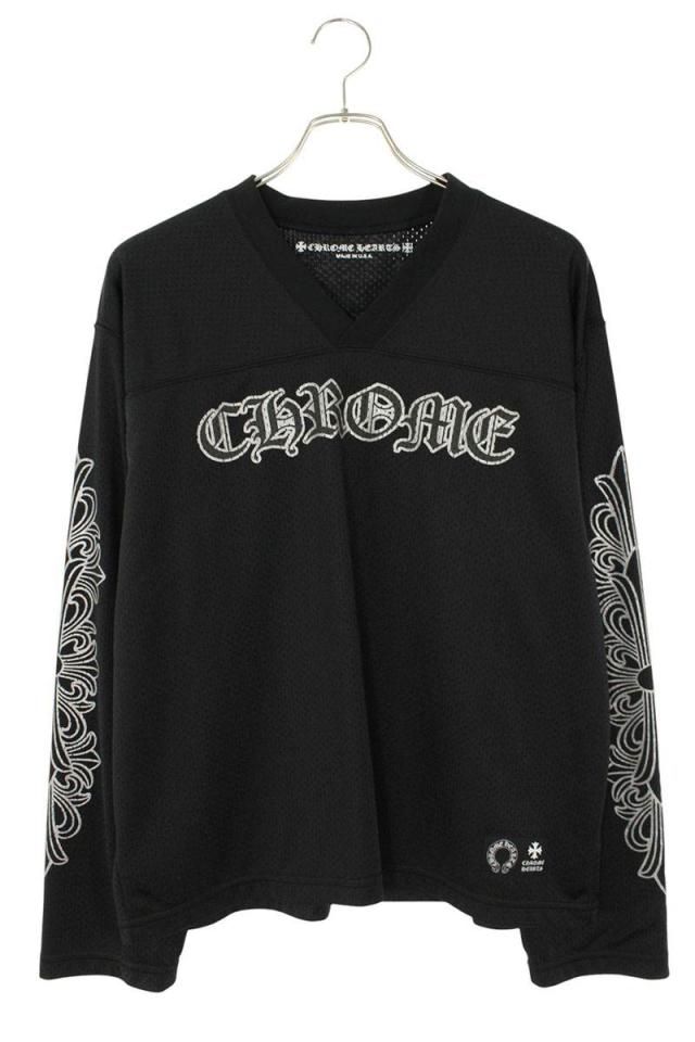 クロムハーツ サイズ:L  MESH WARM UP JERSEY CHプリントメッシュ長袖カットソー 中古 NO05