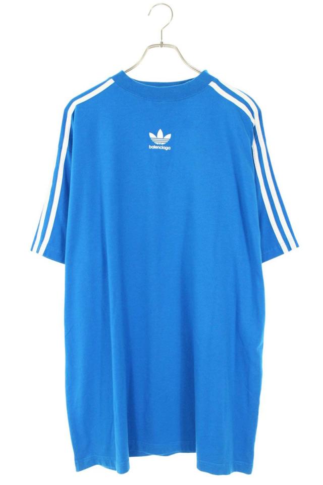 バレンシアガ  アディダス サイズ:2  739101 TNVA6 ロゴプリントスリーラインTシャツ 中古 SB01