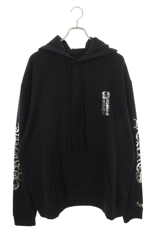 クロムハーツ サイズ:L  SWTSHRT PLVR 袖英字プリントプルオーバーパーカー 中古 SJ02