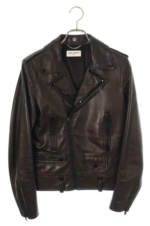 サンローランパリ サイズ:44  L01 455996 Y5OA1 スタッズ装飾クラシックライダースレザージャケット 中古 SB01