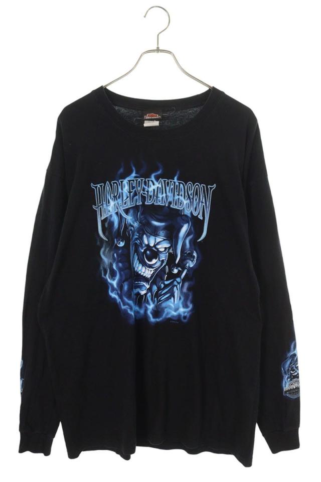 ヴィンテージ サイズ:XL HARLEY DAVIDSON ハーレーダビッドソン BLUE FLAME JOKERピエロプリント長袖カットソー 中古 BS55