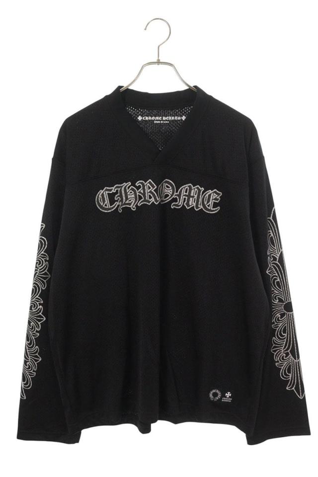 クロムハーツ サイズ:L  MESH WARM UP JERSEY CHプリントメッシュ長袖カットソー 中古 OS06