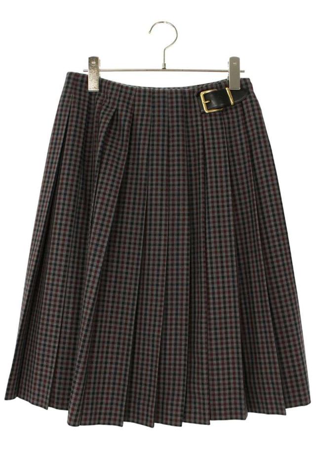 ミュウミュウ サイズ:36  MG2063 ベルト付きロゴパッチチェック柄スカート 中古 BS99