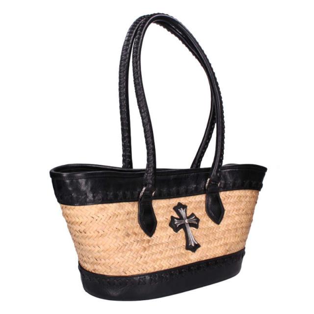 クロムハーツ   STRAW ラージクロスレザー切替ストロートートバッグ 中古 SS13