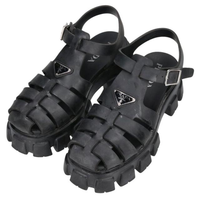 プラダ サイズ:8  モノリス 三角ロゴプレートラバーサンダル 中古 SB01