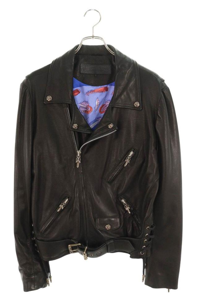 クロムハーツ サイズ:M  JJ DEAN HERMES JJディーン 裏地エルメスダガージップライダースレザージャケット 中古 SJ02
