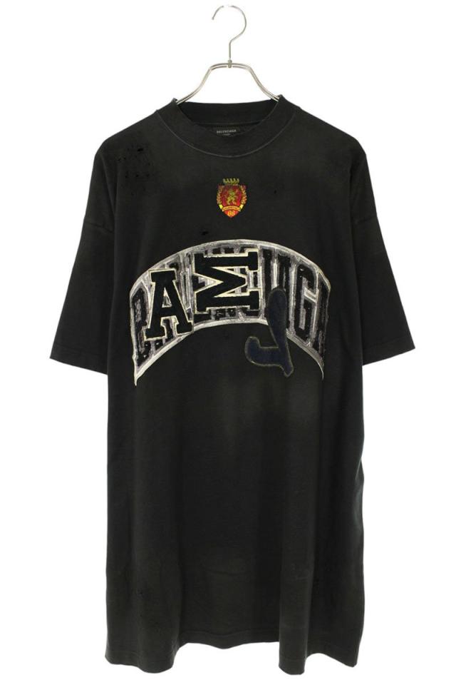 バレンシアガ サイズ:3  23SS  739028 TOVN2 クラッシュダスト加工ワッペンTシャツ 中古 SB01