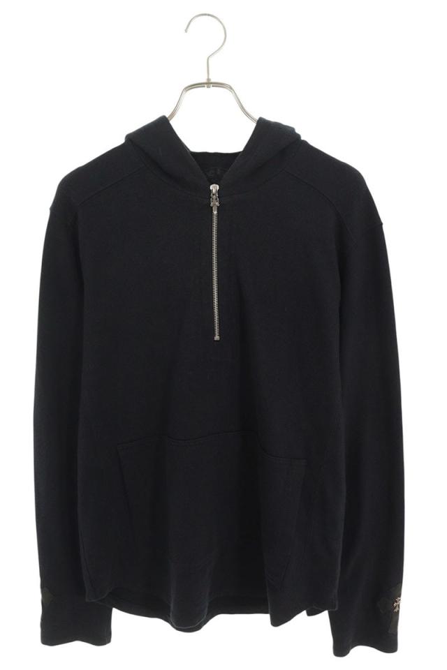 クロムハーツ サイズ:M  SWTSHRT HD ZIP 袖クロスパッチ付ハーフジップパーカー 中古 SJ02