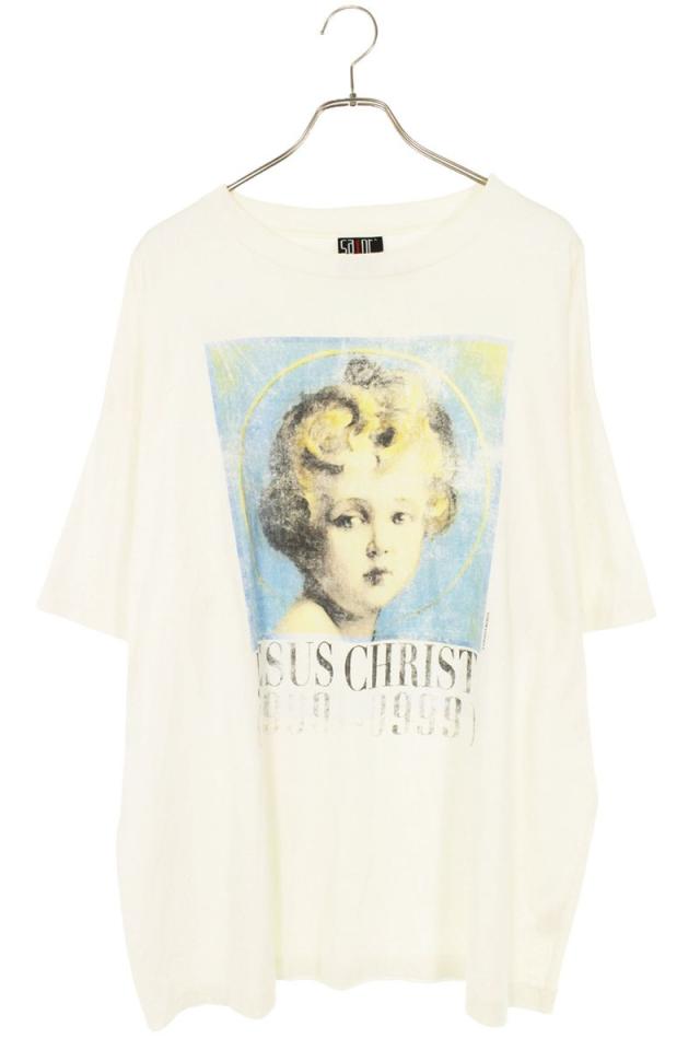 セントマイケル サイズ:L  20AW  SM-A20-0000-003 ヴィンテージ加工JESUS CHRISTプリントTシャツ 中古 SB01