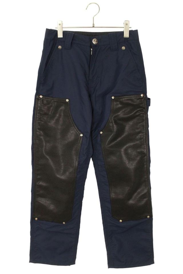 クロムハーツ サイズ:26インチ  CARPENTER DOUBLE KNEE クロスパッチ付きレザー切替ナイロンカーペンターロングパンツ 中古 SJ02