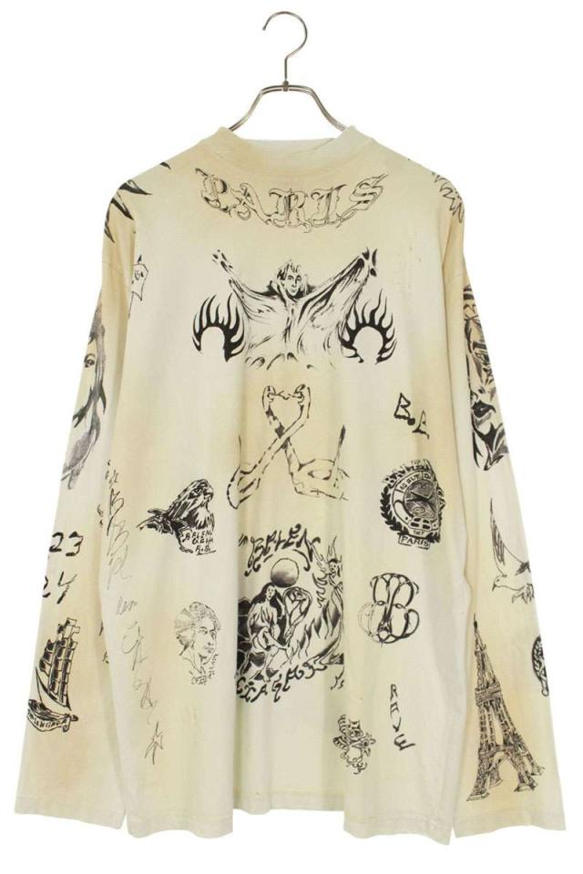 バレンシアガ サイズ:1  790365 TQVR1 Tattoo Distressed 総柄長袖カットソー 中古 SS13