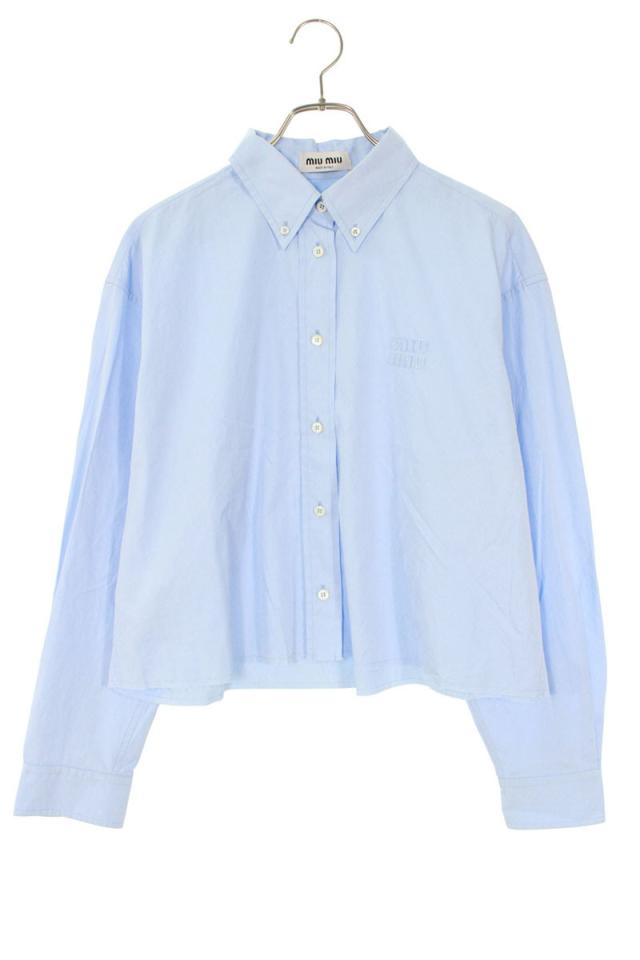 ミュウミュウ サイズ:40  MK1659 ロゴ刺繍カットオフポプリン長袖シャツ 中古 SB01