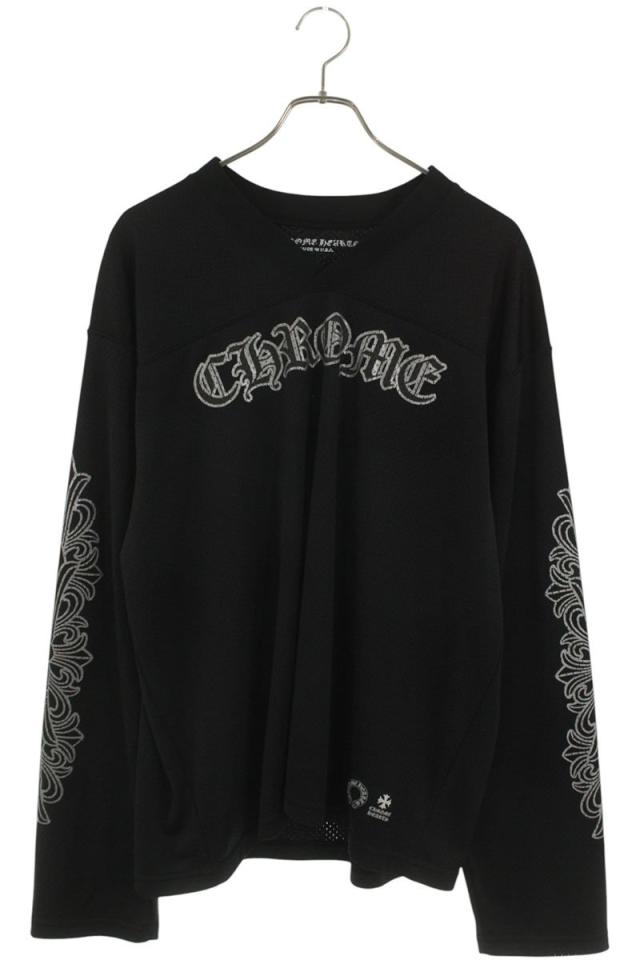 クロムハーツ サイズ:L  MESH WARM UP JERSEY CHプリントメッシュ長袖カットソー 中古 NO05