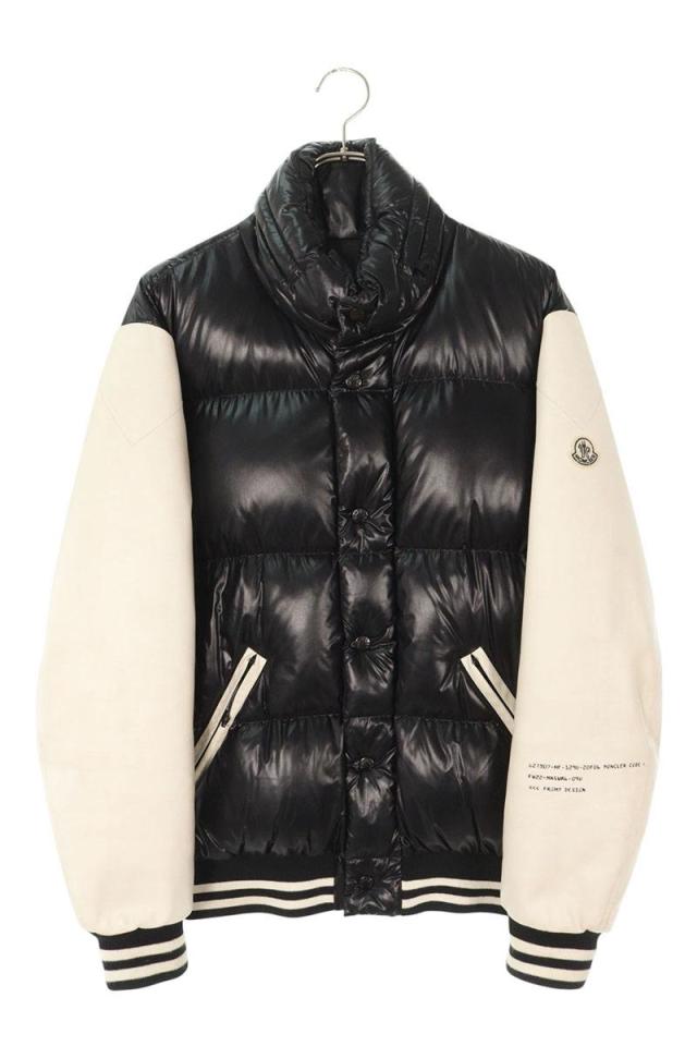 モンクレール  フラグメントデザイン サイズ:2  QUINLAN GIUBBOTTO バックロゴ刺繍袖レザー切替ダウンジャケット 中古 OM10